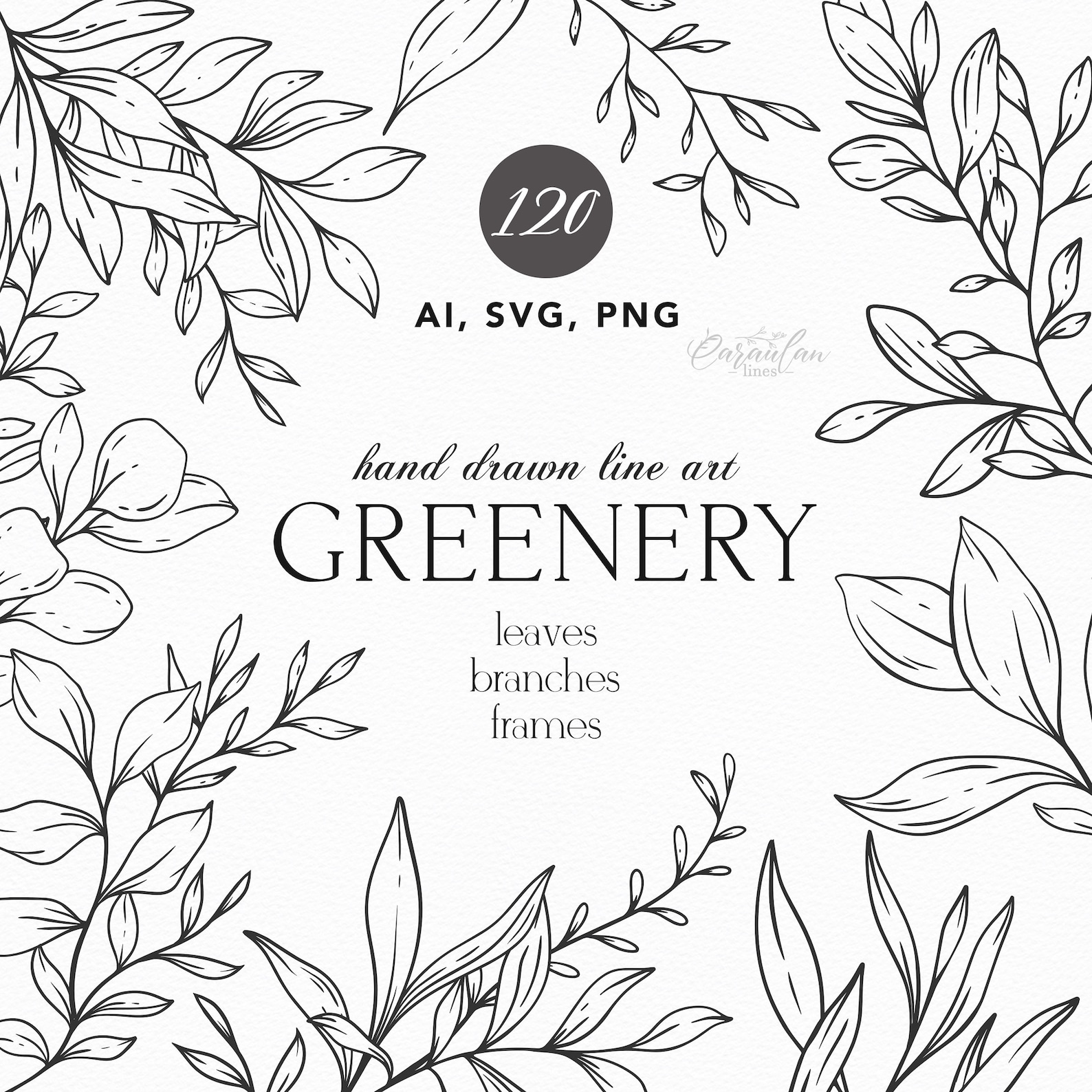 Greenery Line Art Botanical Clipart SVG Hand Drawn Greenery - Etsy
