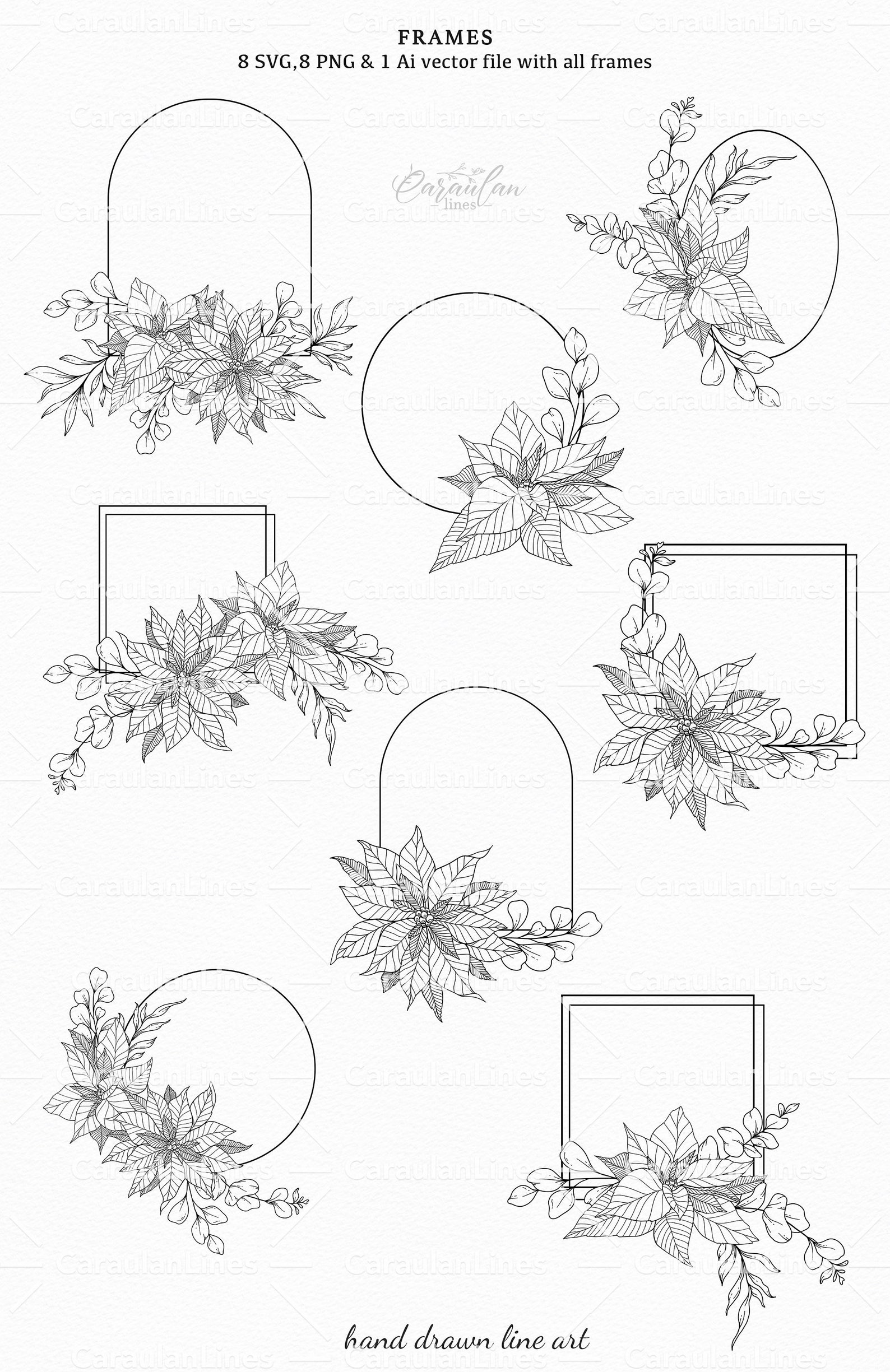Christmas Svg, Christmas Line Art SVG, Hand Drawn Poinsettia Line Art ...