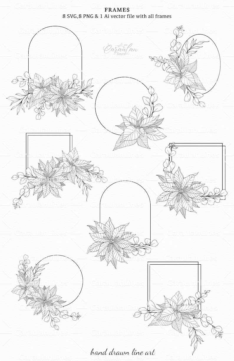 Christmas Svg, Christmas Line Art SVG, Hand Drawn Poinsettia Line Art ...