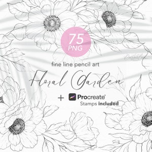 Procreate Floral Stamp, Flower Stamp, Floral Line Art, Botanical Stamps ...