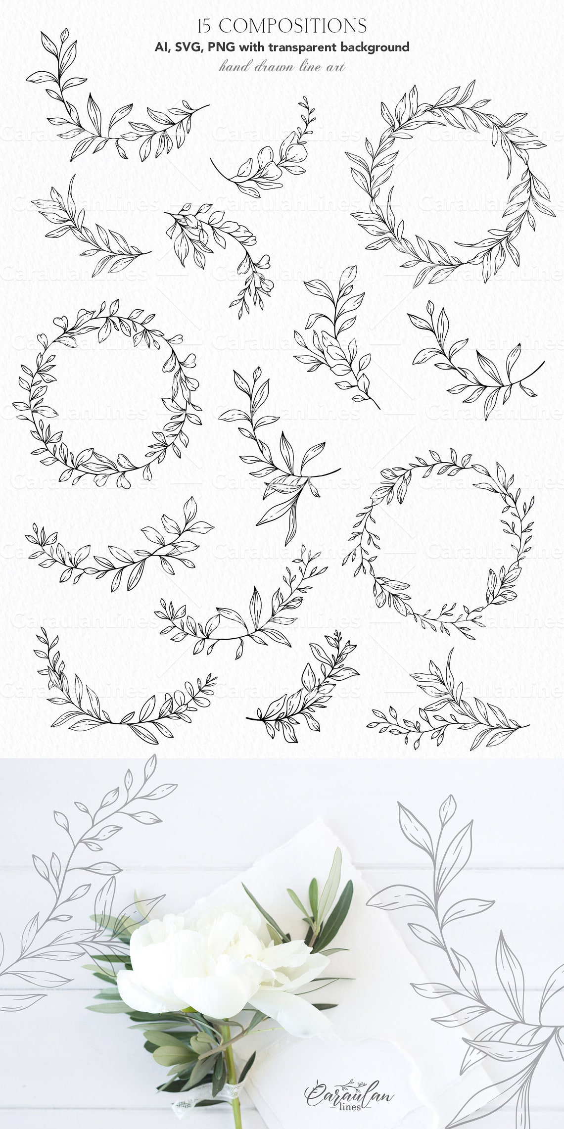Greenery Line Art Botanical Clipart SVG Hand Drawn Greenery - Etsy