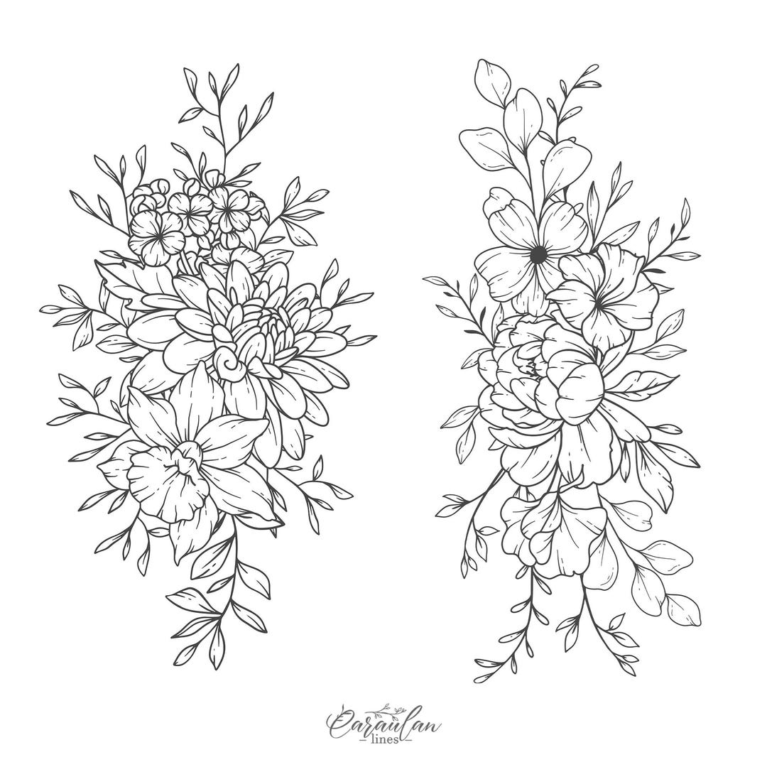 Custom Birth Flower, Family Mirth Month Bouquet Tattoo Design, Custom ...