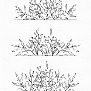Olive Branch Line Art: Hand Drawn Olive Clipart, Wreath SVG (commercial ...
