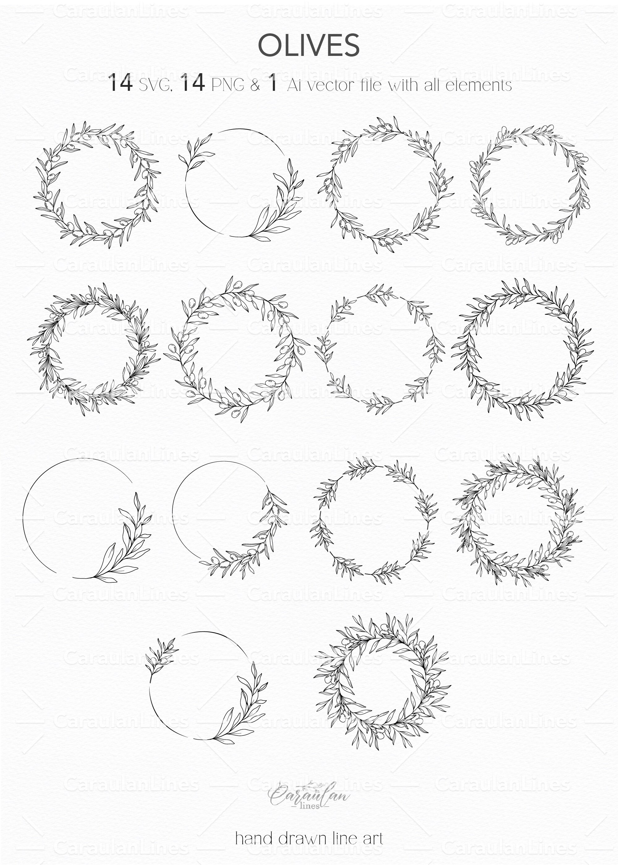 Floral Wreath SVG Bundle, Botanical Wreath SVG, Hand Drawn Greenery ...