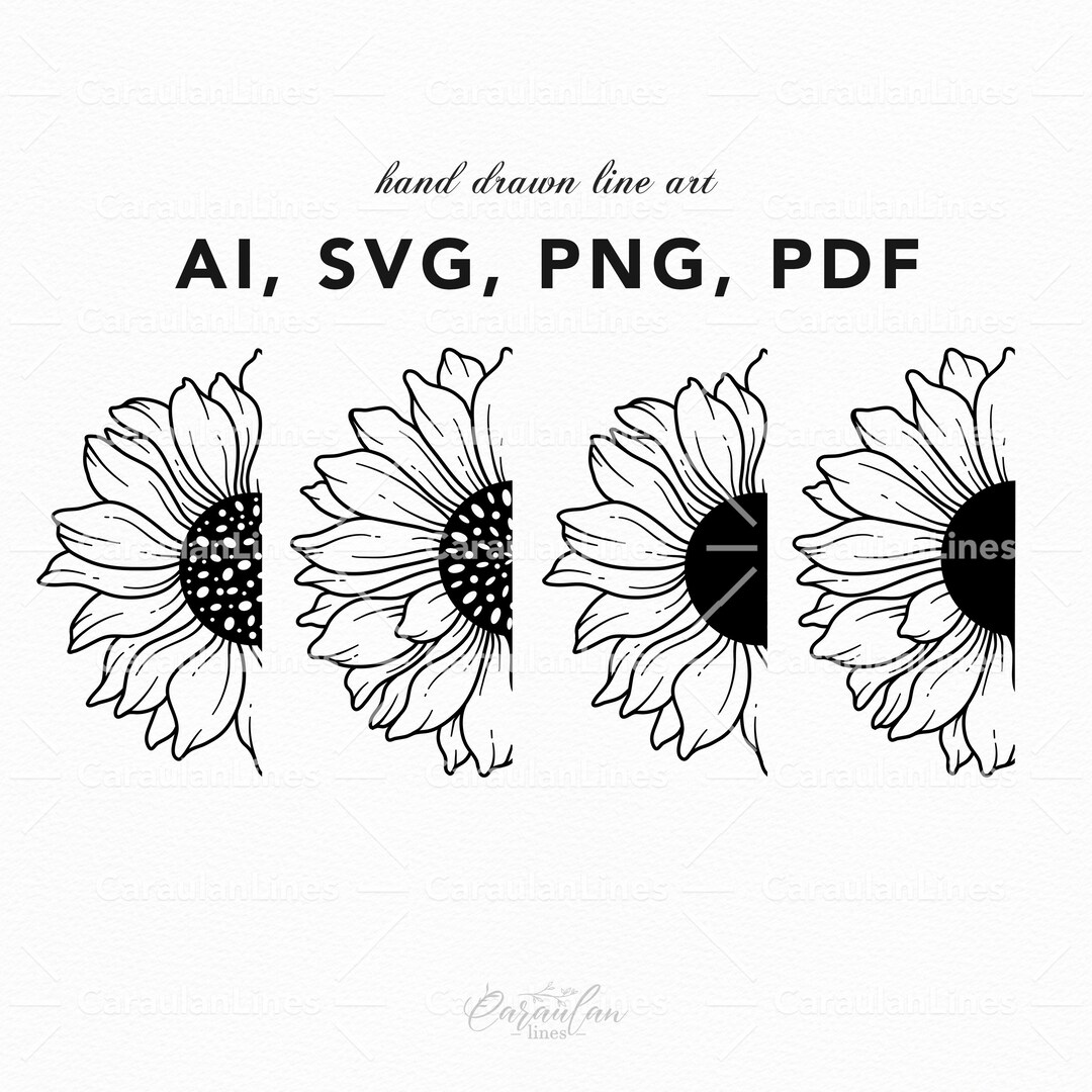 Half Sunflower SVG: Laser Cut Line Art Files (commercial Use, Digital ...