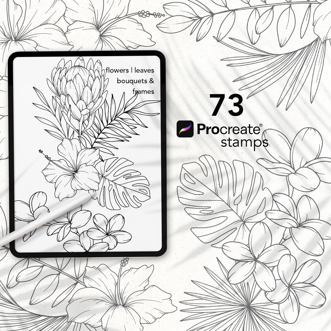 Procreate Floral Stamp Brush Set: Tropical Plants and Flowers ...