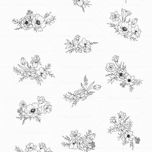 Floral Line Art, Spring Flowers SVG, Spring Flowers Clipart, Botanical ...