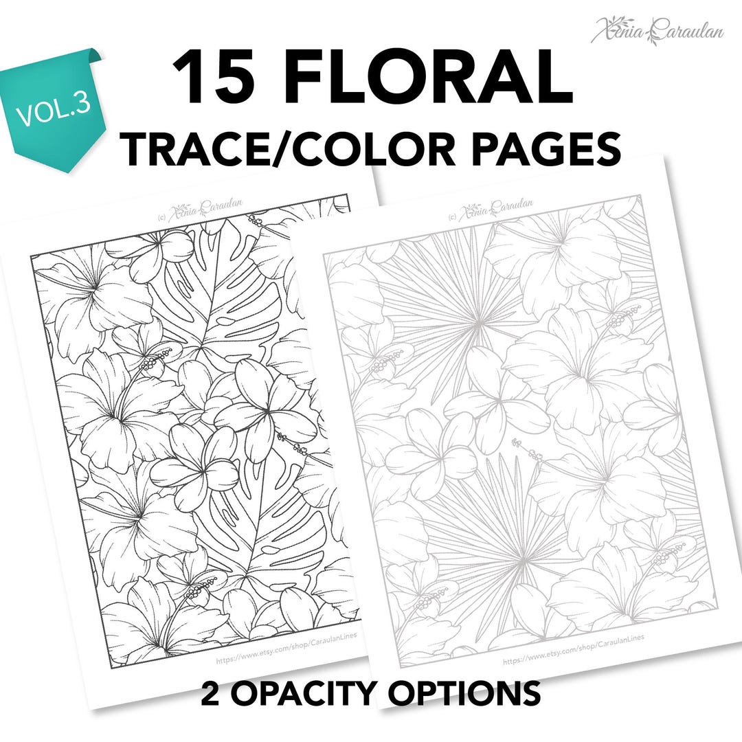 15 Floral Tracing Pages: Adult Coloring Book (digital Download, PDF ...