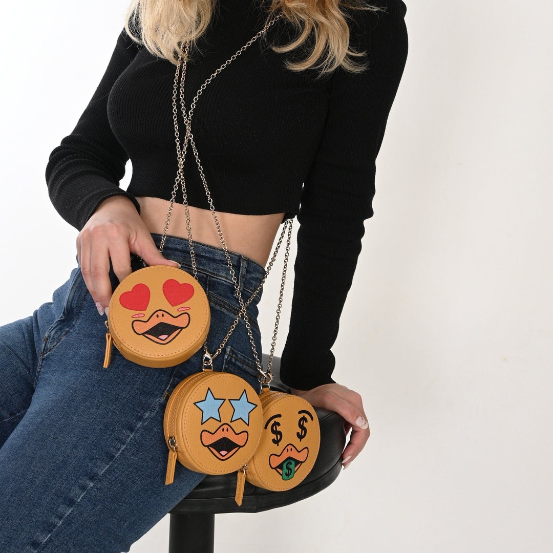 Cute Leather Round Crossbody Bag With Removable Chain Strap Purse ...