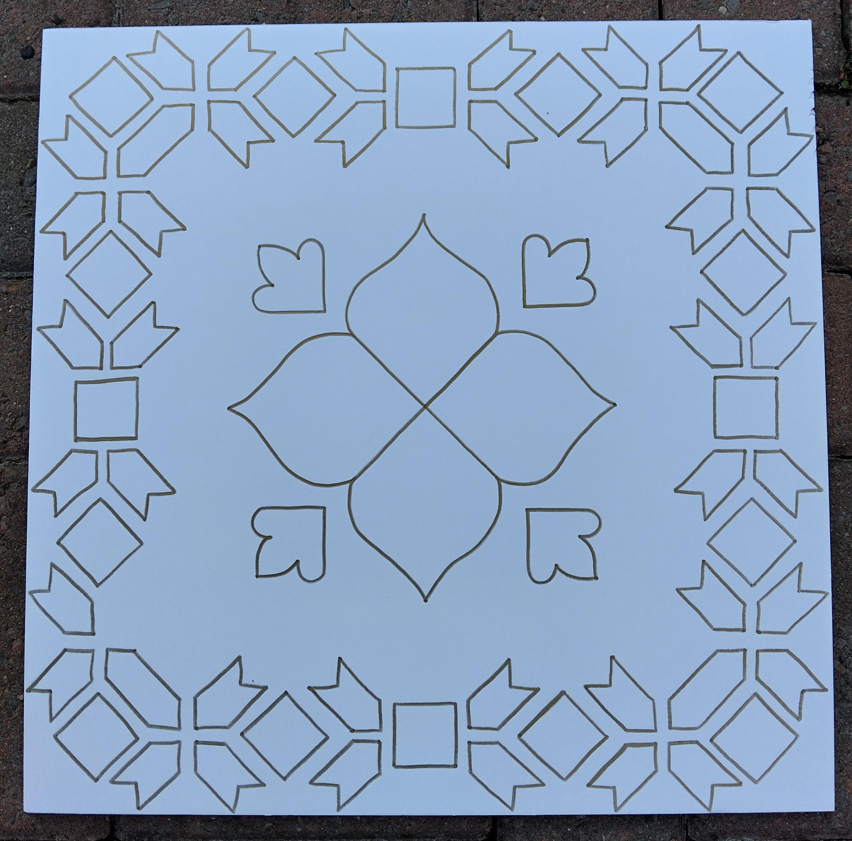 Phulkari Design Sketch Maiyan Board | Gold Outline | Vatna Haldi ...