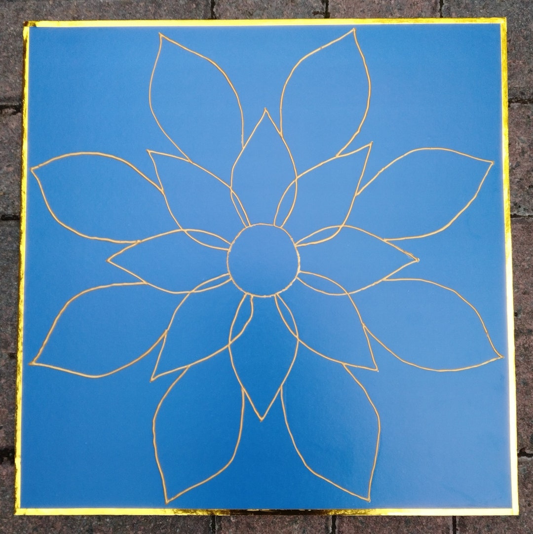 Flower Design Gold Paint Maiyan Board on Blue Base | Rangoli Outline ...