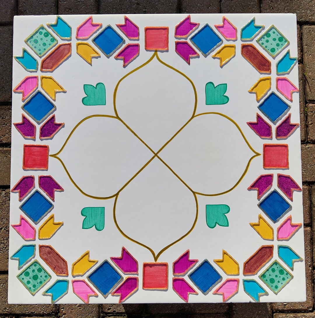 Phulkari Design Maiyan Board | Customisable | Gold Glitter Outline ...