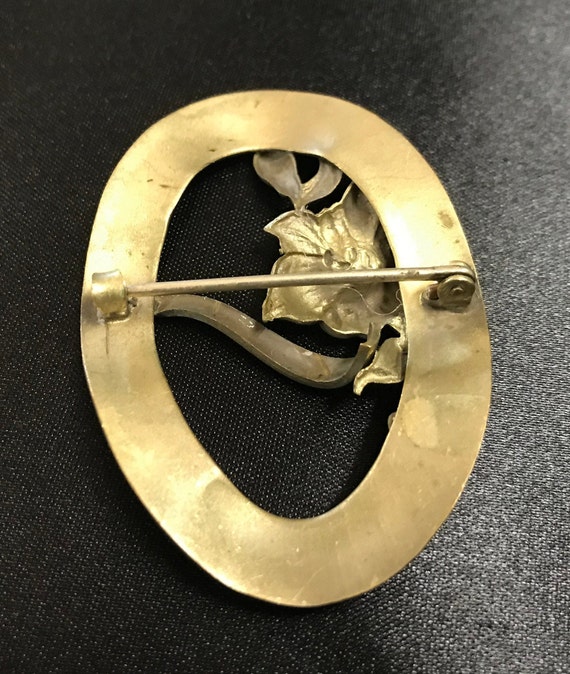 Elegant Antique Brass Pin with Jade Stone - Gem