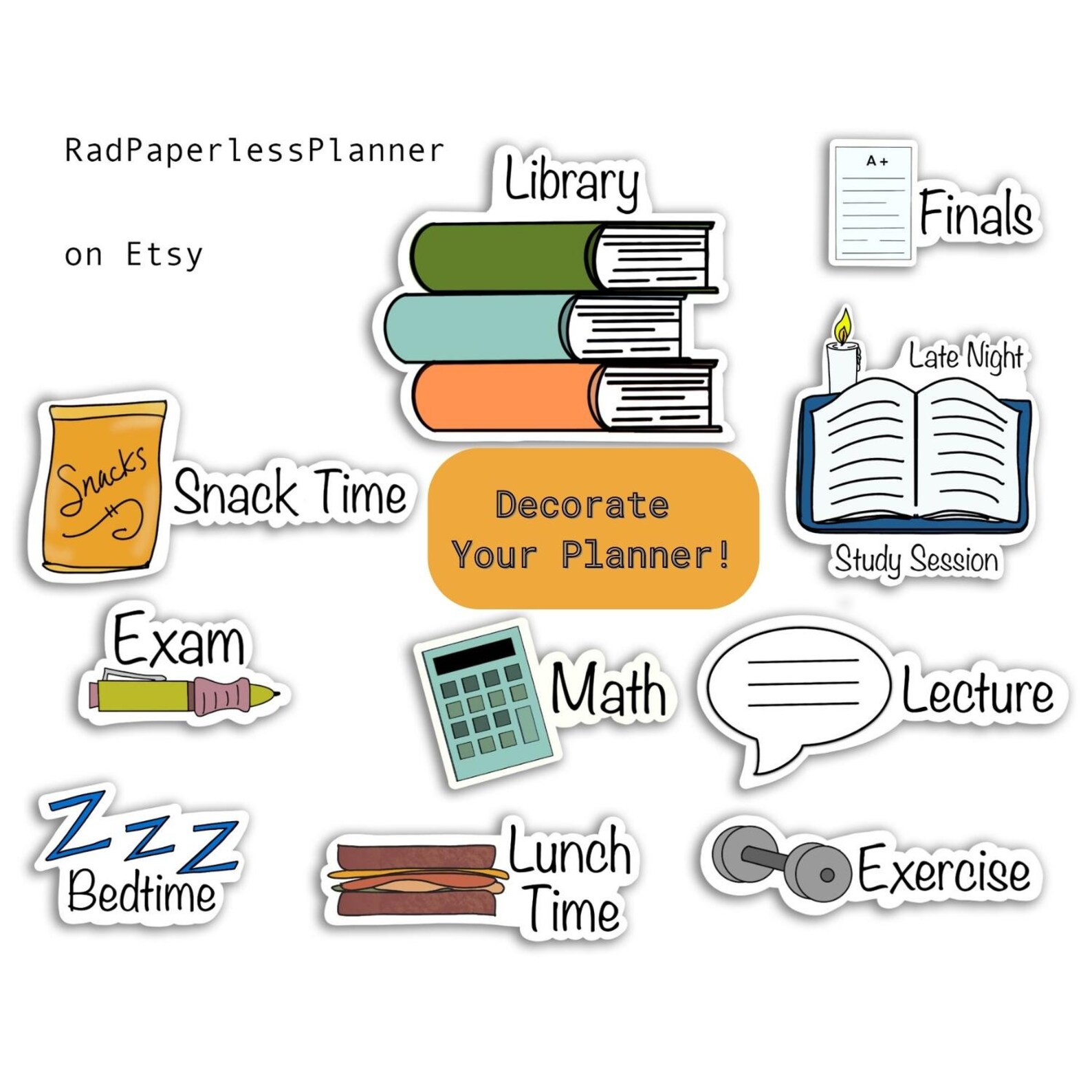Academic Student Pre Cropped Digital Planner Stickers With Individual ...