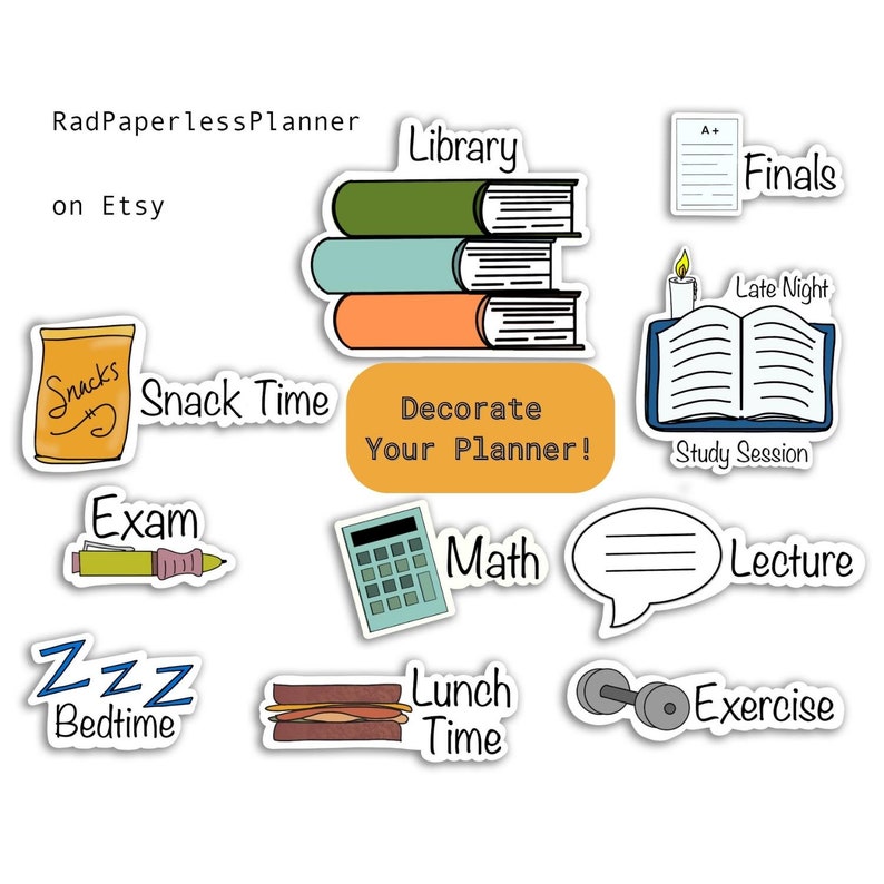 Academic Student Pre Cropped Digital Planner Stickers With Individual ...