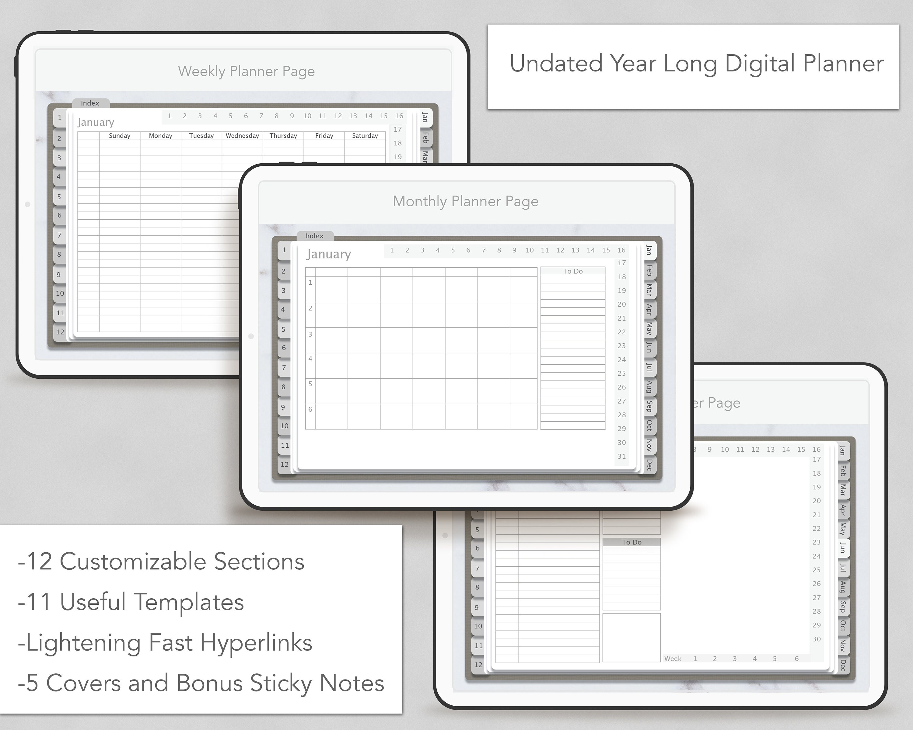 Undated Full Year Digital Planner With Daily, Weekly, and Monthly ...