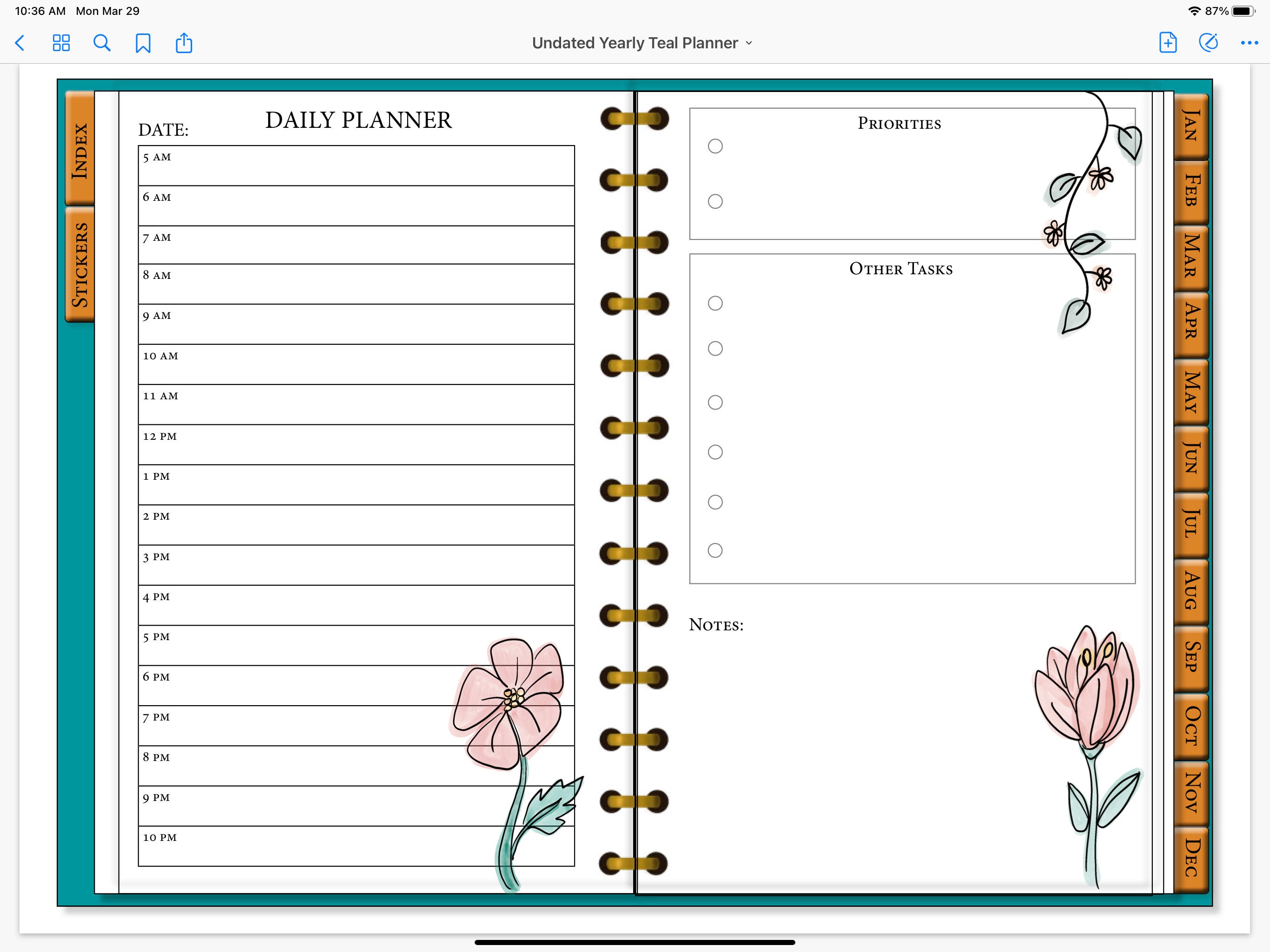 Undated Yearly Digital Planner Hyperlinked in Teal and Orange - Etsy