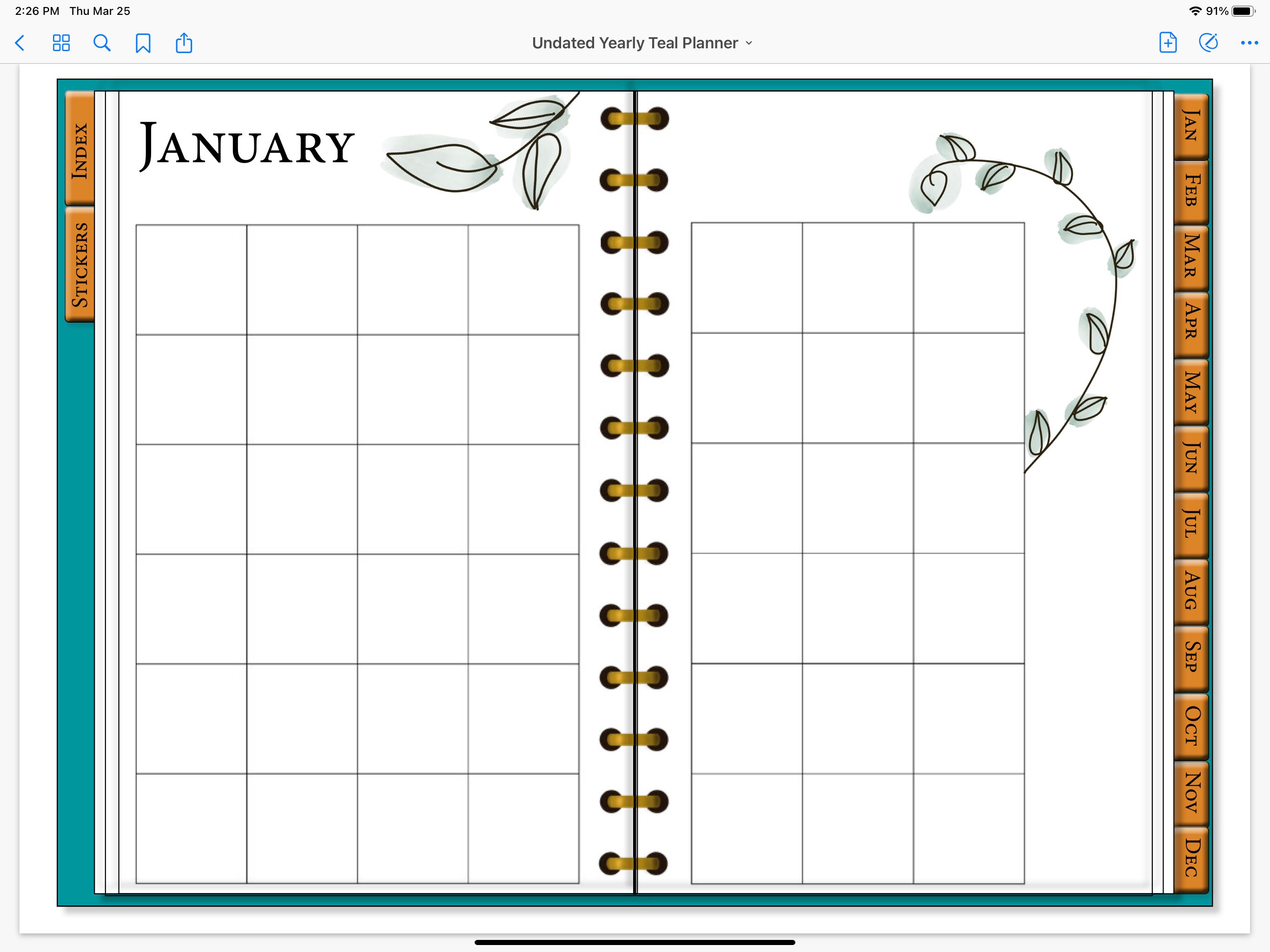 Undated Yearly Digital Planner Hyperlinked in Teal and Orange - Etsy