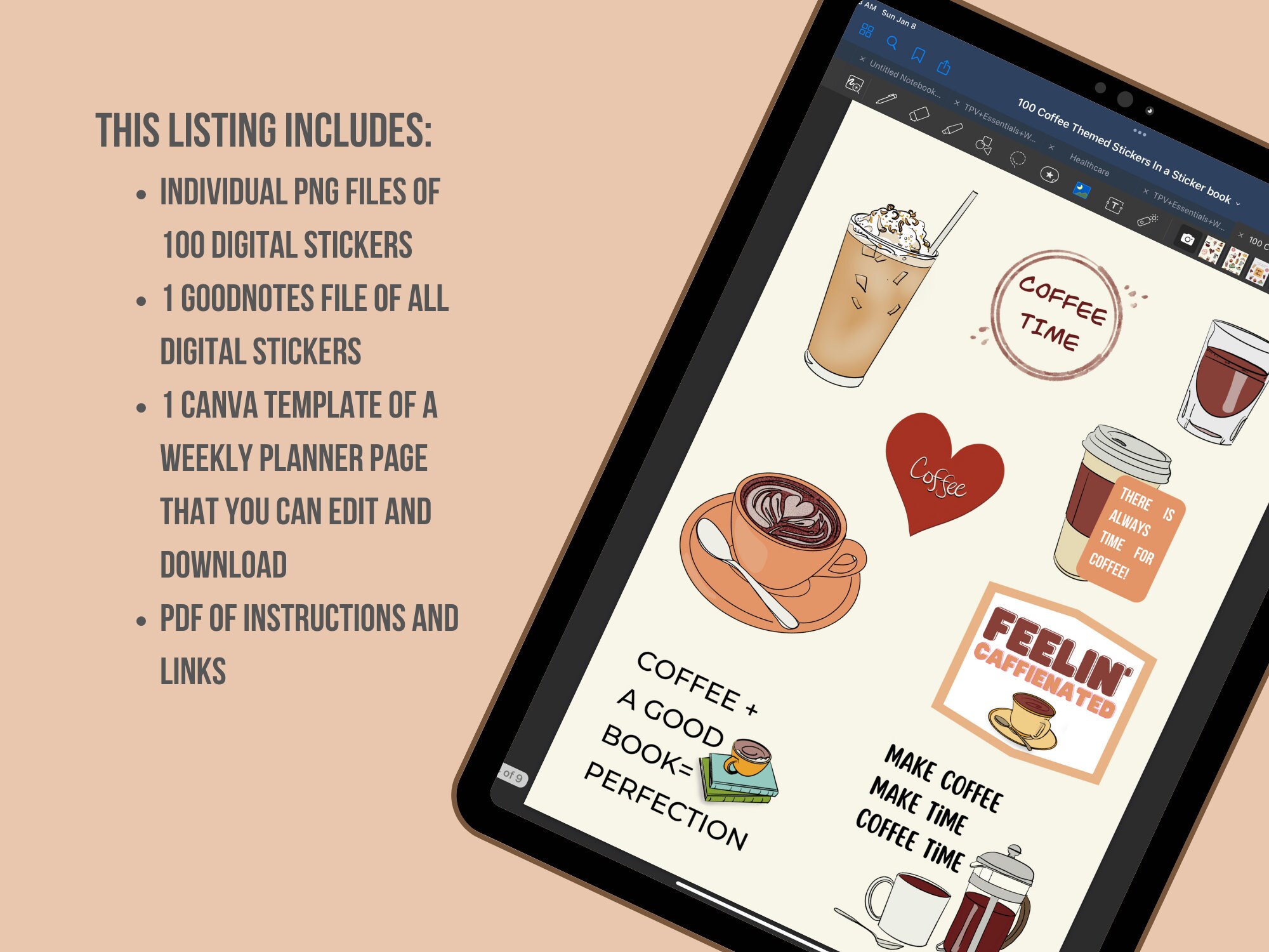 Digital Coffee Stickers Goodnotes Pre Cropped Coffee Themed Sticker ...