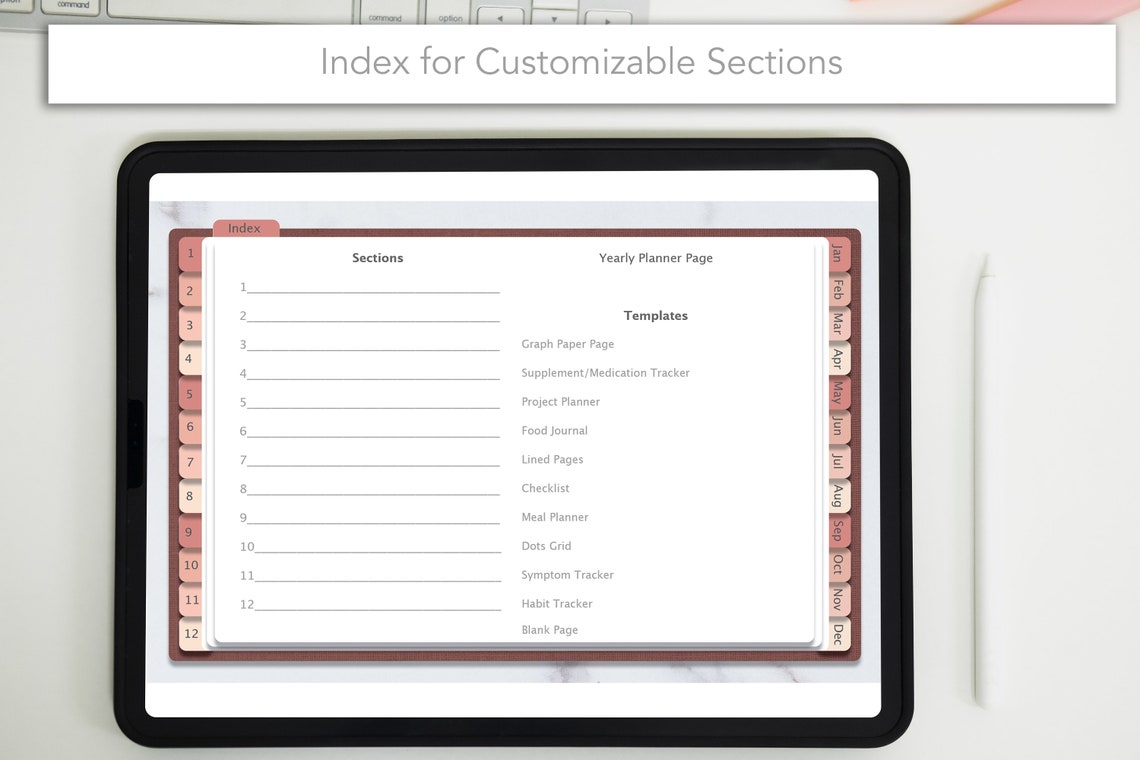 Rose Gold Undated Year Long Digital Planner Compatible With - Etsy