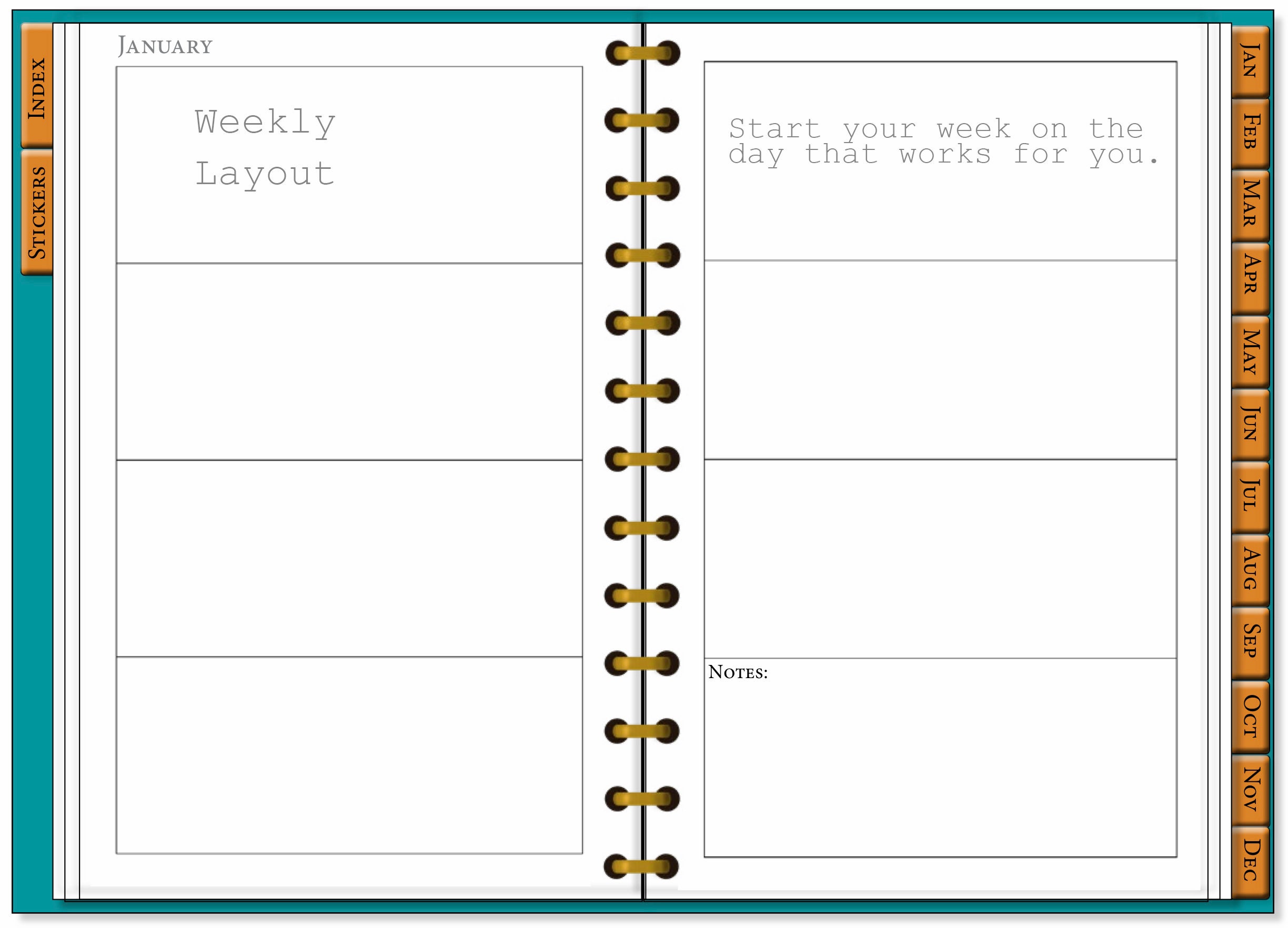 Undated Yearly Digital Planner Hyperlinked in Teal and Orange - Etsy