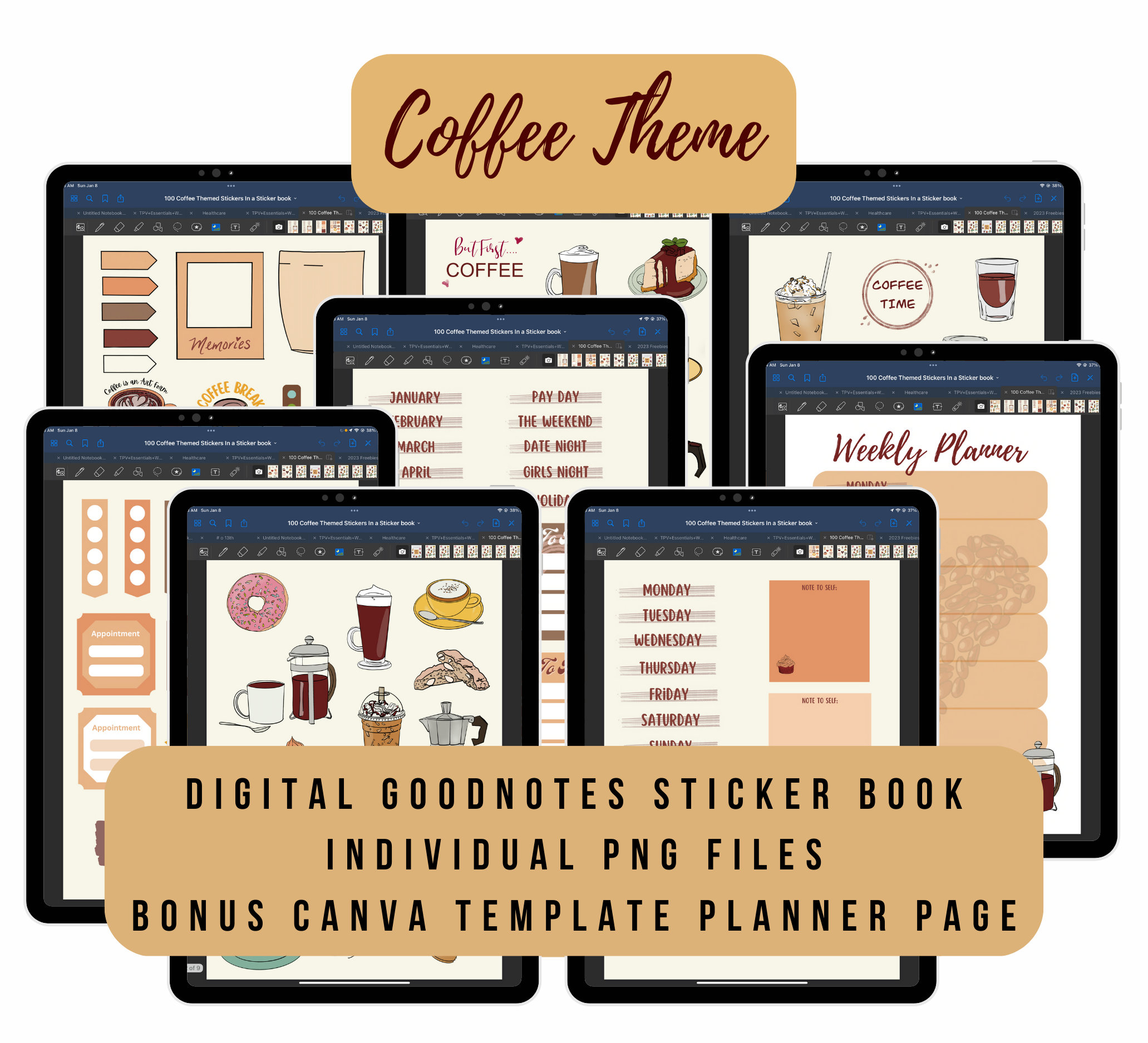 Digital Coffee Stickers Goodnotes Pre Cropped Coffee Themed Sticker ...
