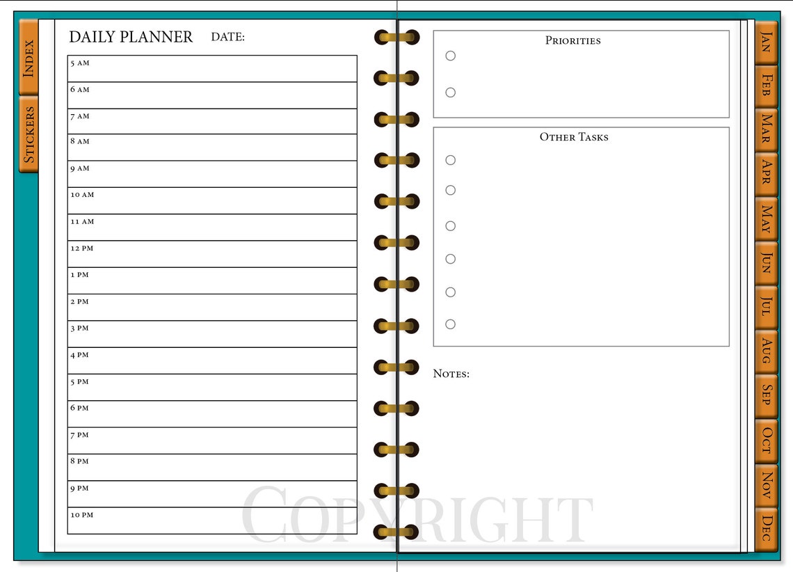 Undated Yearly Digital Planner Hyperlinked in Teal and Orange - Etsy