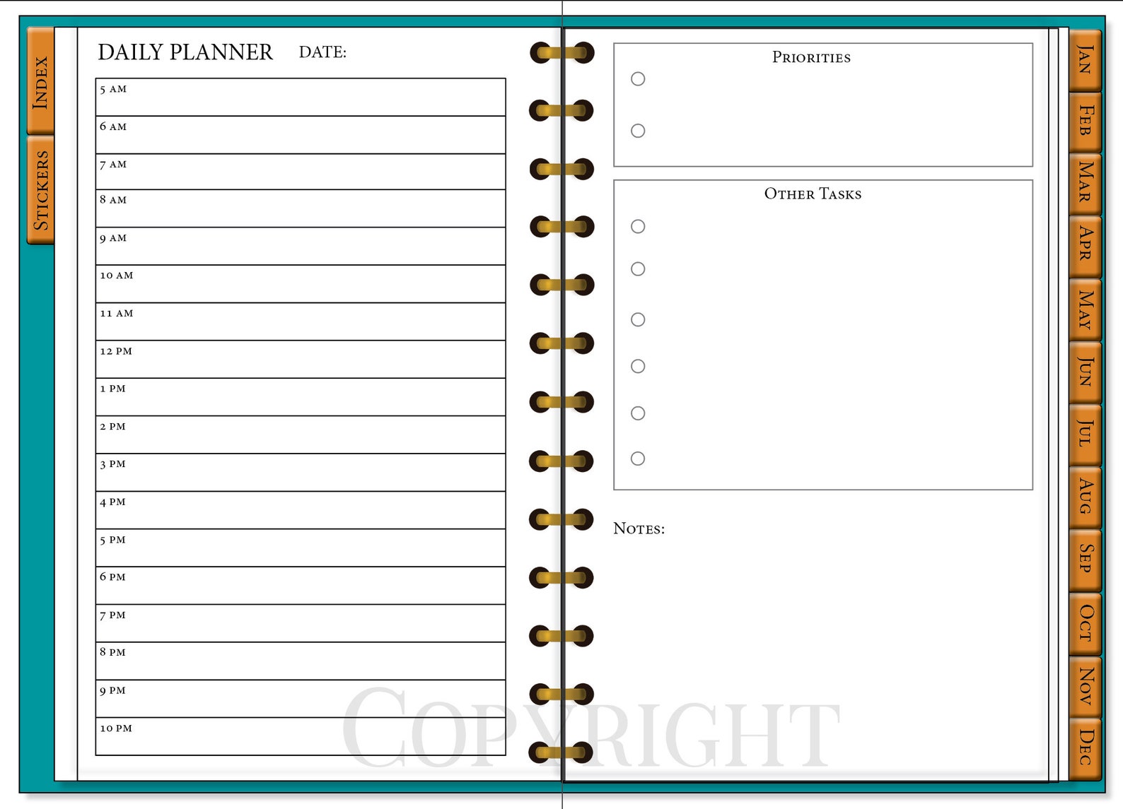 Undated Yearly Digital Planner Hyperlinked in Teal and Orange - Etsy