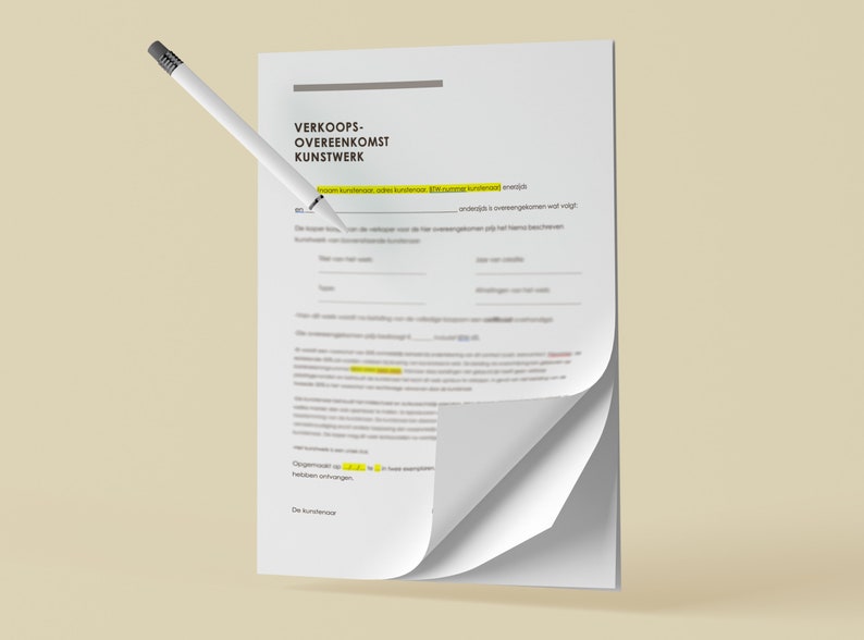 NL DOCX Verkoopsovereenkomst Voor Een Uniek Kunstwerk - Etsy
