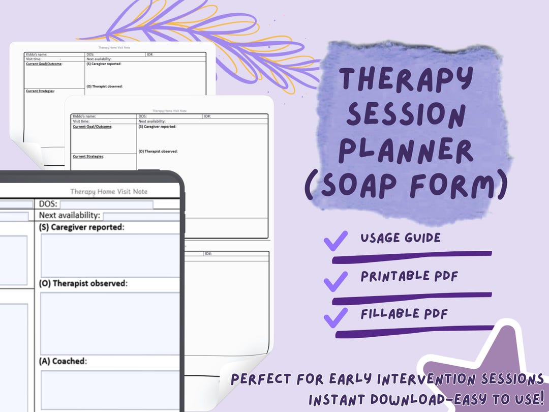 Fillable SOAP Note Template | Therapy Session Planner for Early ...