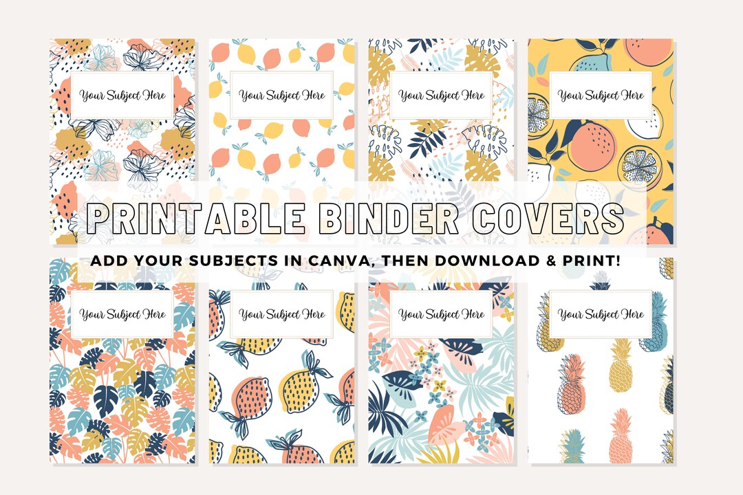 Tropical Fruit and Flower Printable Binder Covers - Edit in Canva ...