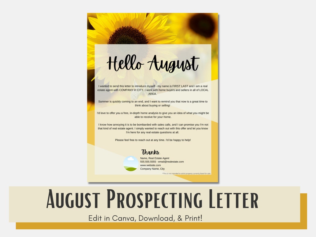 August Prospecting Letter - Home Analysis Mailer for Real Estate - Edit ...