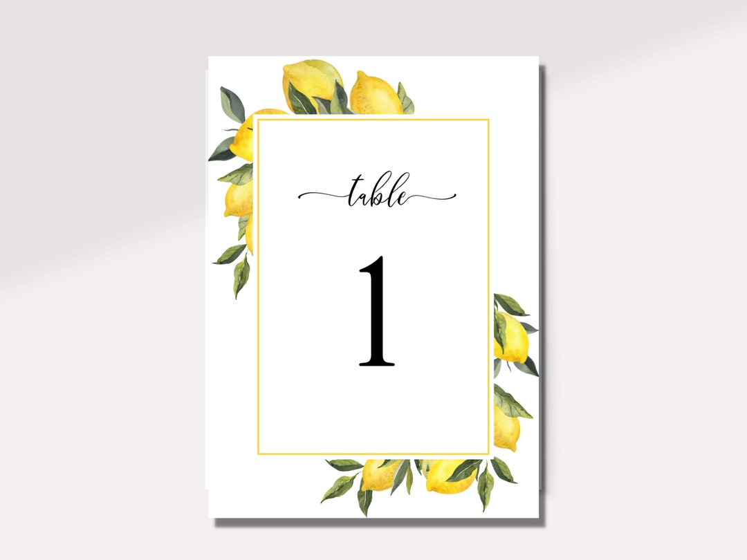 Lemon Theme Table Numbers - Citrus Bridal Shower, Lemon Baby Shower ...