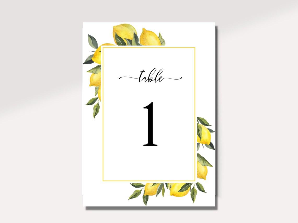 Lemon Theme Table Numbers - Citrus Bridal Shower, Lemon Baby Shower ...