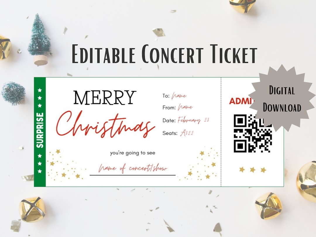 Concert or Event Printable Ticket - Merry Christmas Gift Tag for ...
