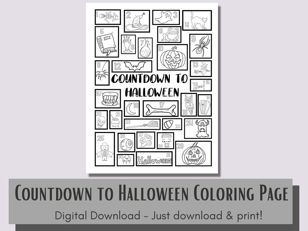 Countdown to Halloween Coloring Page - Digital Download - Halloween ...