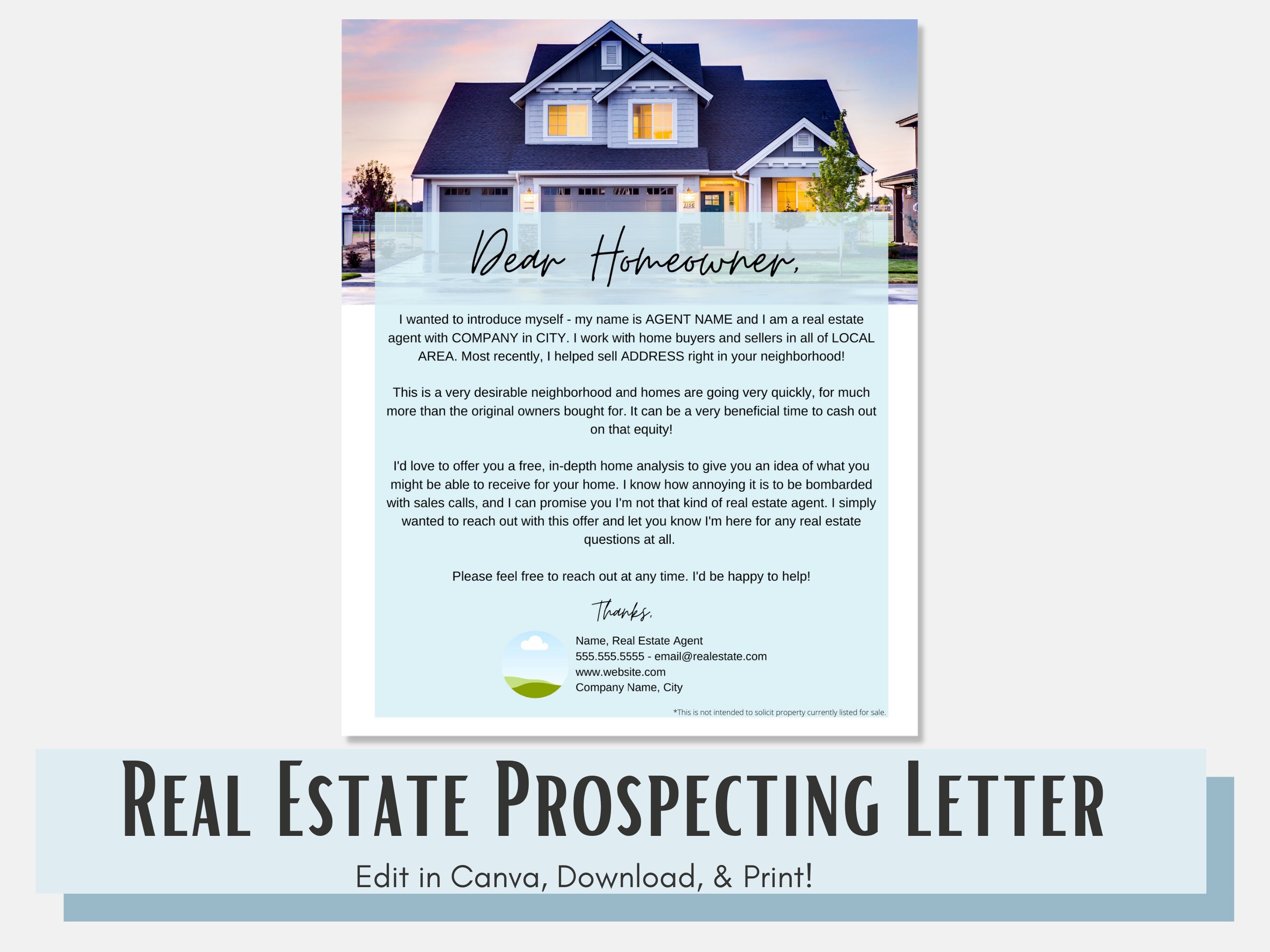 Prospecting Letter Home Analysis Mailer For Real Estate Etsy