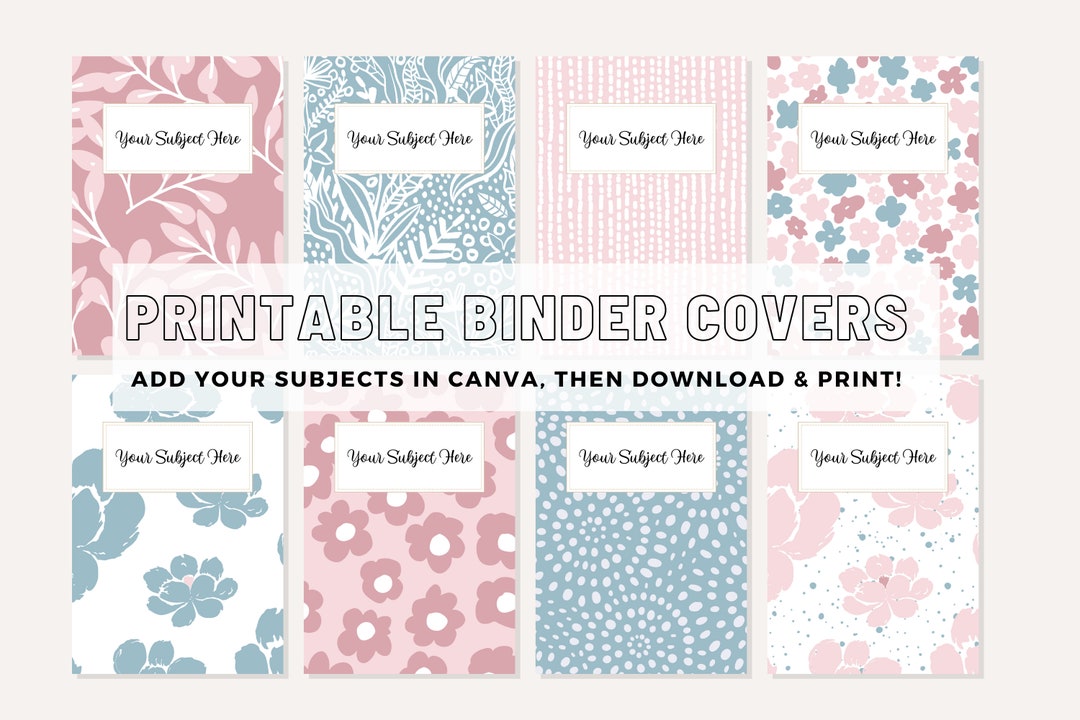 Flower Printable Binder Covers - Edit in Canva & Print at Home - Pink ...