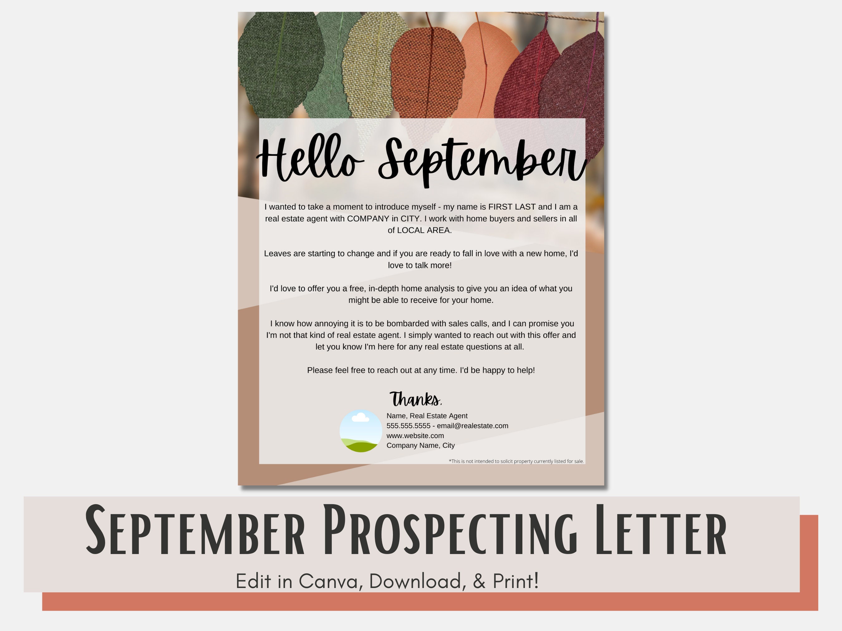 September Prospecting Letter - Home Analysis Mailer for Real Estate ...
