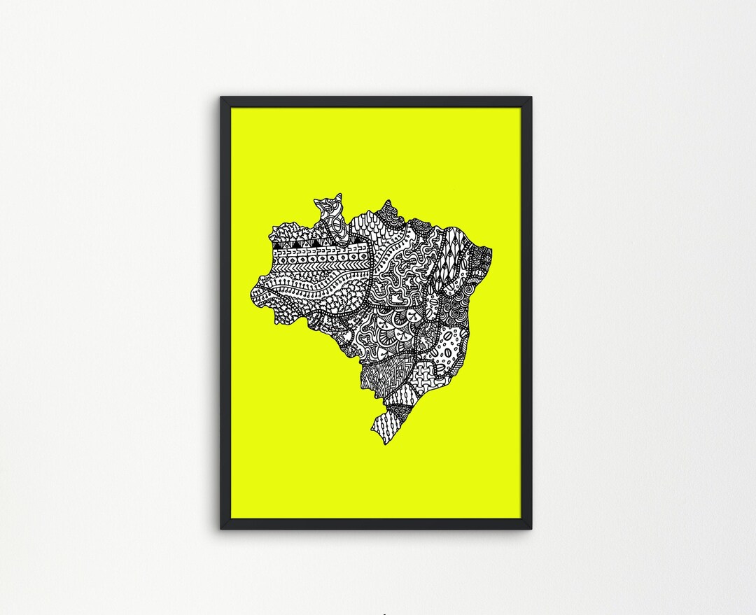 Brasil Mapa Print, Mapa abstracto de Brasil Arte Mural, Zentangle Arte ...