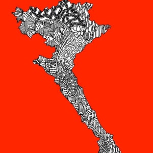 Vietnam Map Print, Chilli Red, Zentangle Abstract Vietnam Art Print ...