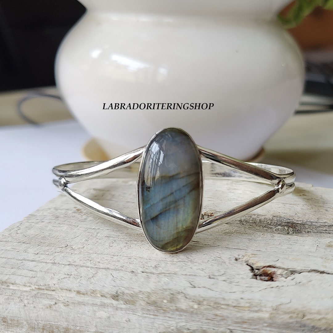 Handmade Labradorite Sterling Silver Bangle: Fidget Worry Jewelry - Etsy
