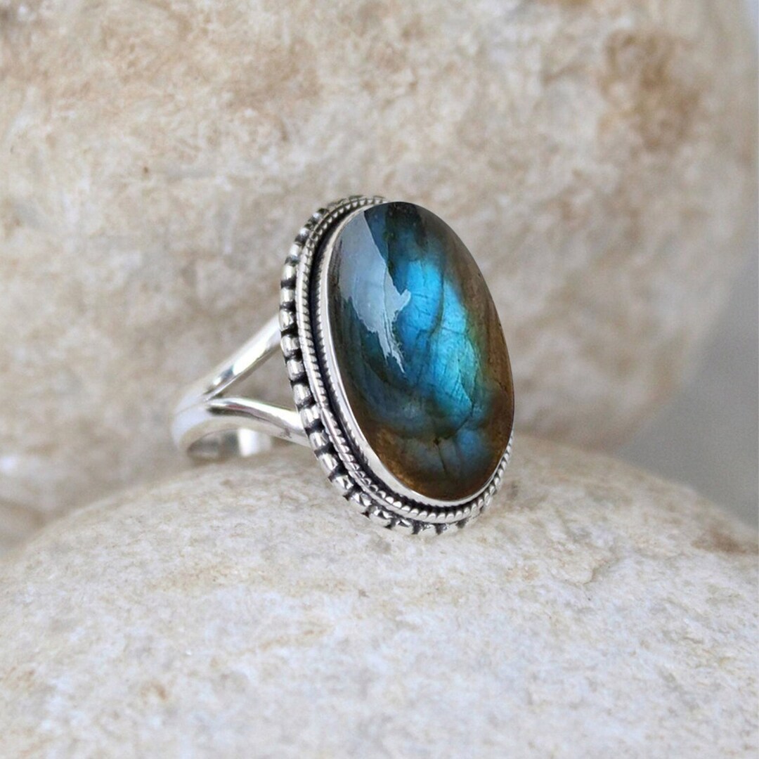 Natural Labradorite Ring, 925 Sterling Silver, Blue Fire Labradorite ...