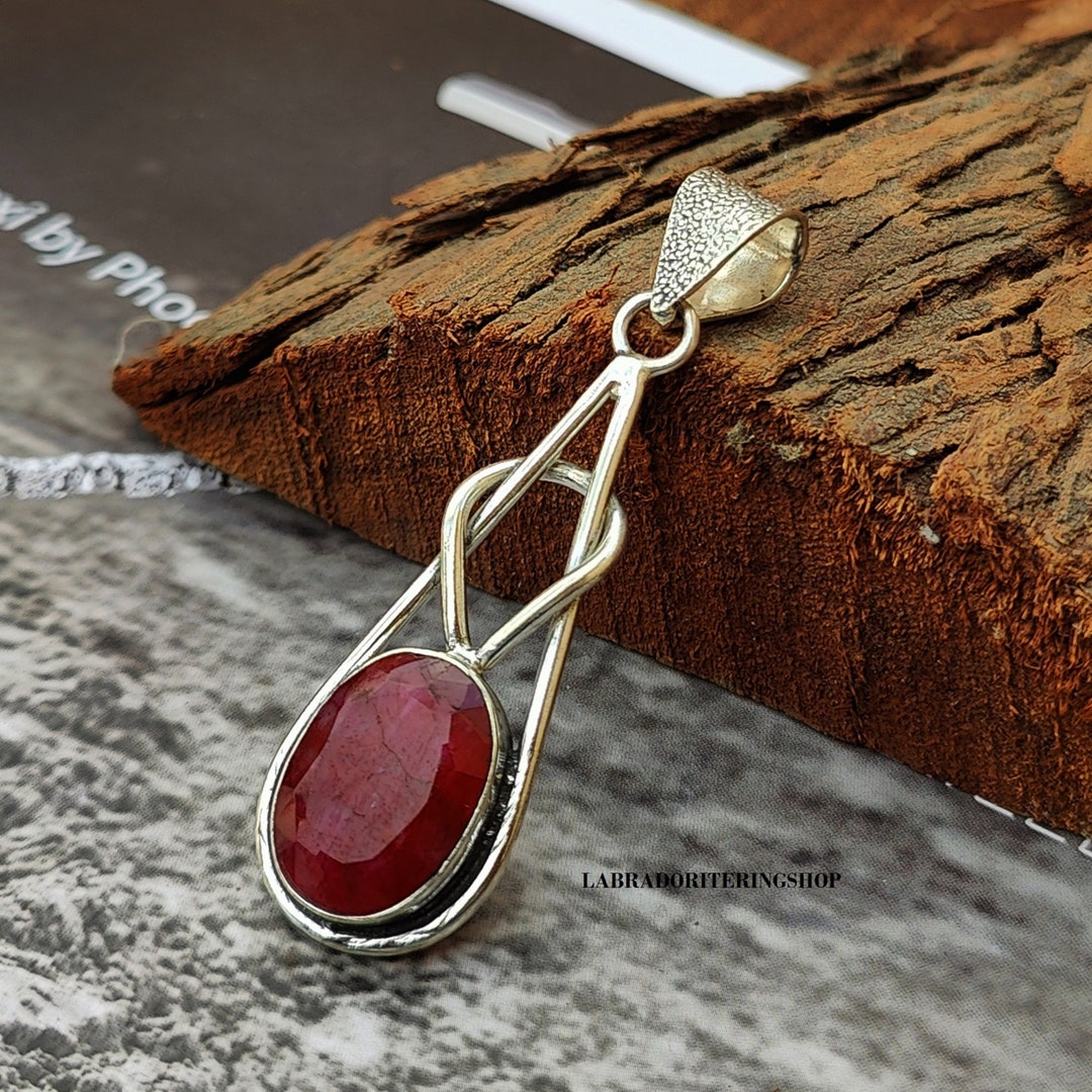 Handmade Natural Ruby Pendant: Sterling Silver Boho Jewelry - Etsy