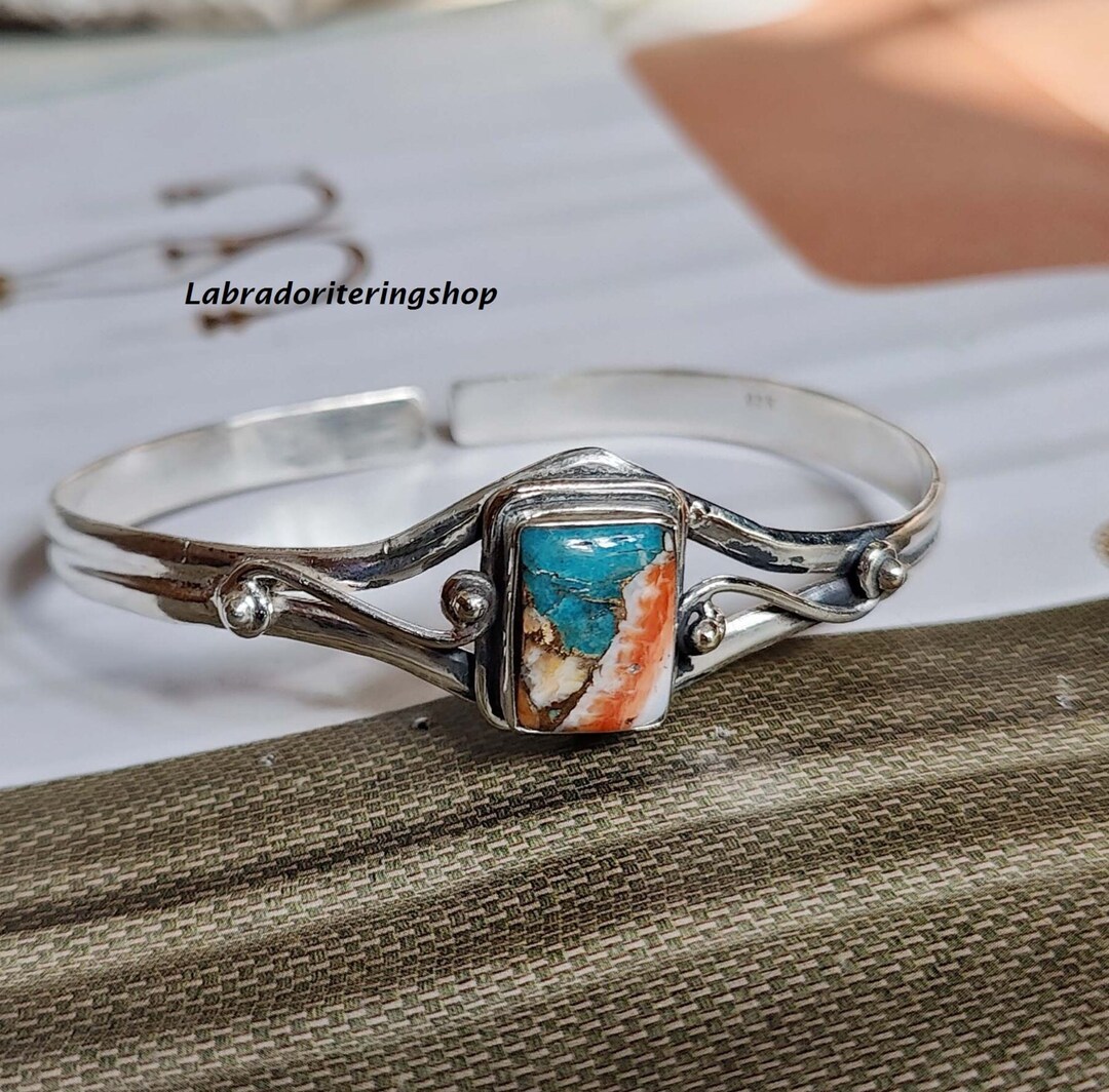 Oyster Turquoise Bangle, Stone Jewelry, 925 Sterling Silver Bangle, Statement Bangle, Gemstone ...