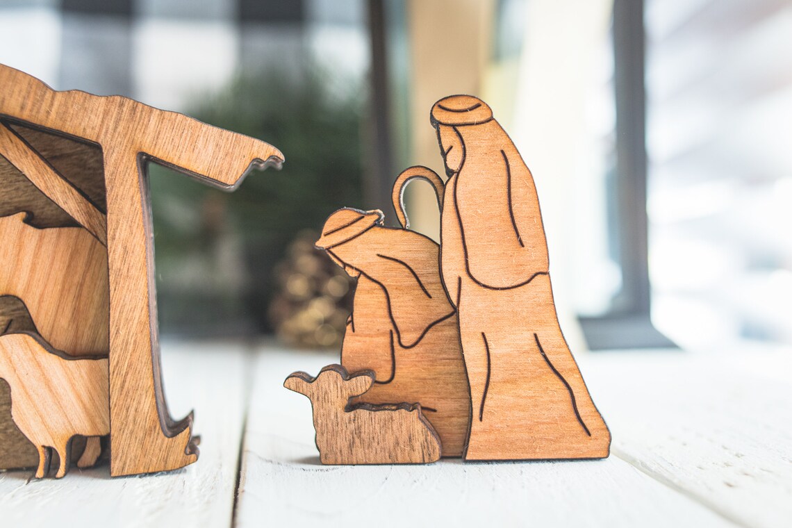 Simple Wood Laser Engraved Nativity Set, Minimalist & Rustic Nativity ...
