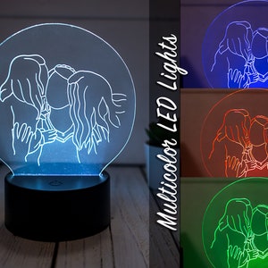 Custom Line Art Night Lights, Laser Engraved Clear Acrylic Panel With ...