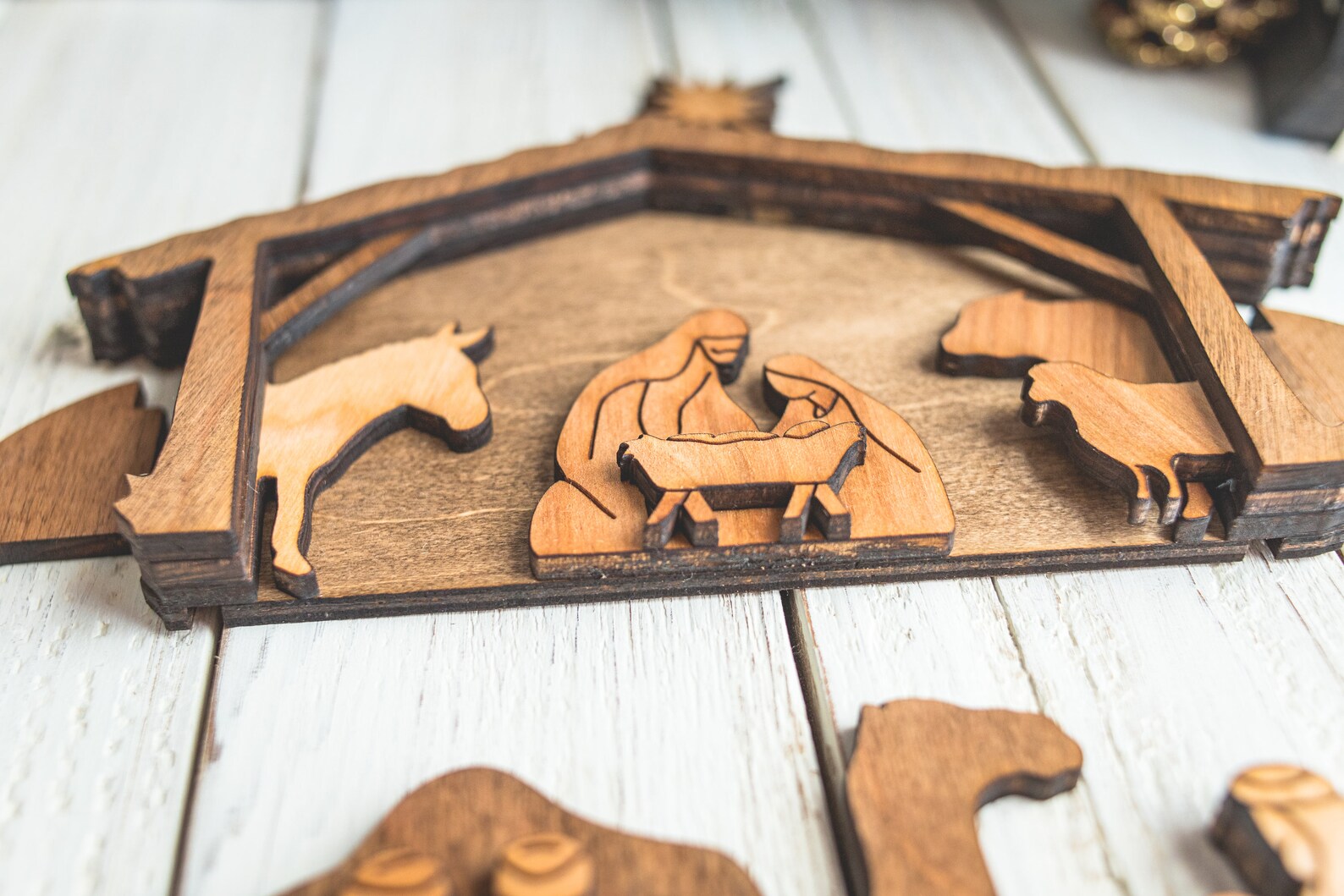 Simple Wood Laser Engraved Nativity Set, Minimalist & Rustic Nativity ...