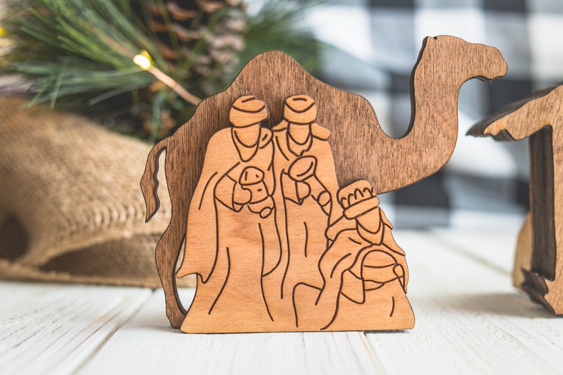 Simple Wood Laser Engraved Nativity Set, Minimalist & Rustic Nativity ...