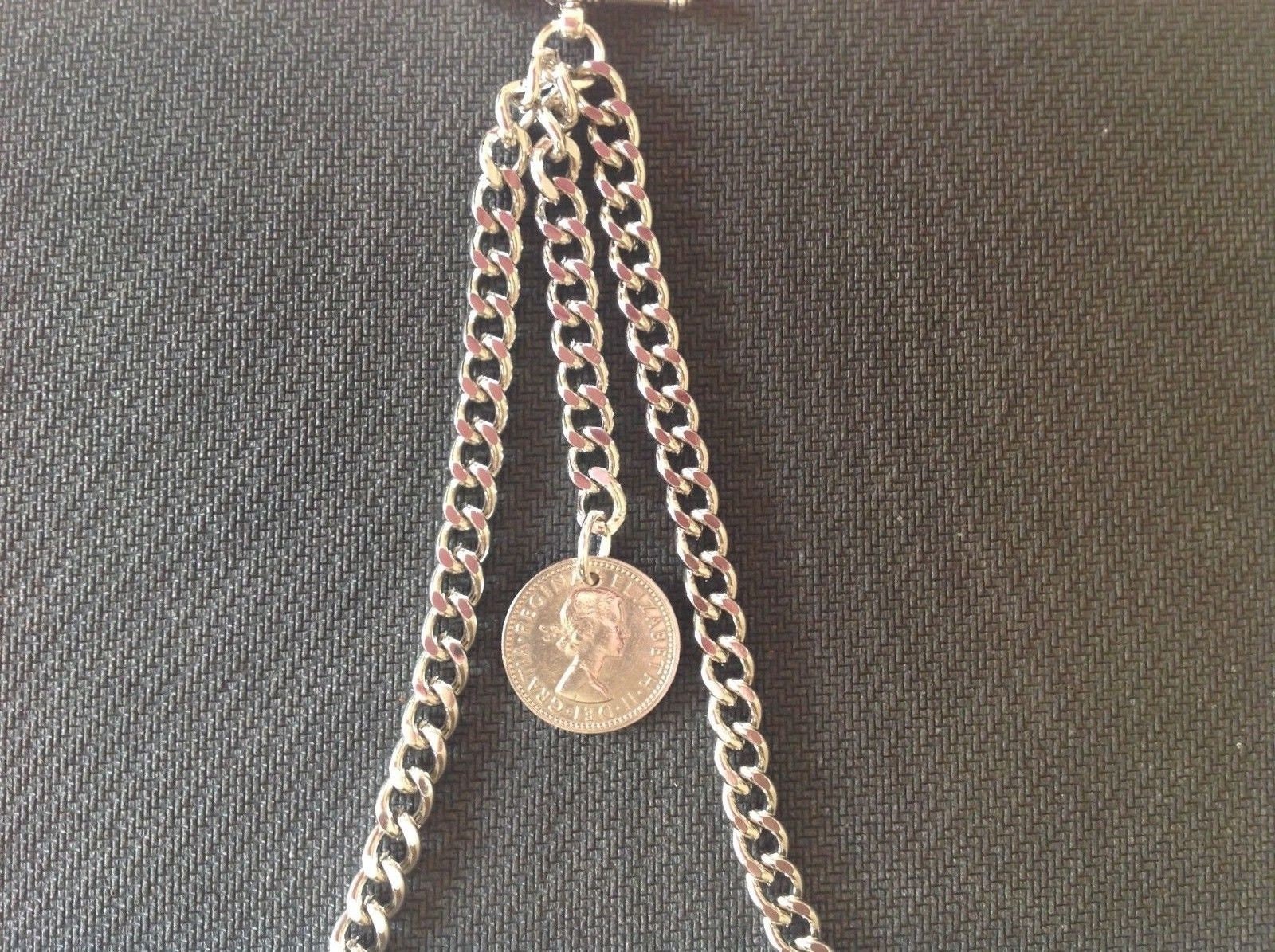 Double Albert Pocket Watch Chain With "lucky" ER II Sixpence Fob,silver ...